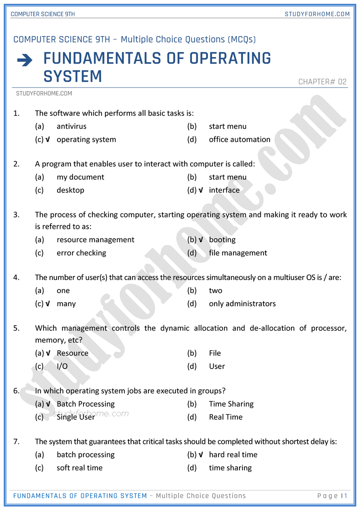 Fundamentals of Operating System - MCQs - Computer Science 9th Fundamentals of Operating System - MCQs - Computer Science 9th