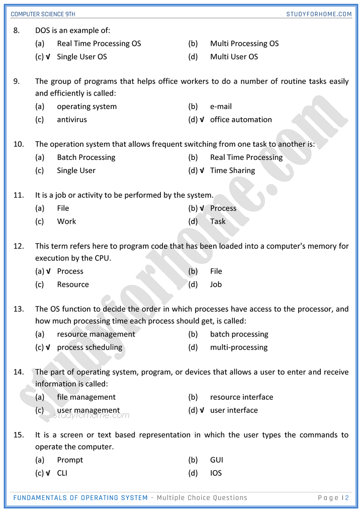 Fundamentals of Operating System - MCQs - Computer Science 9th Fundamentals of Operating System - MCQs - Computer Science 9th
